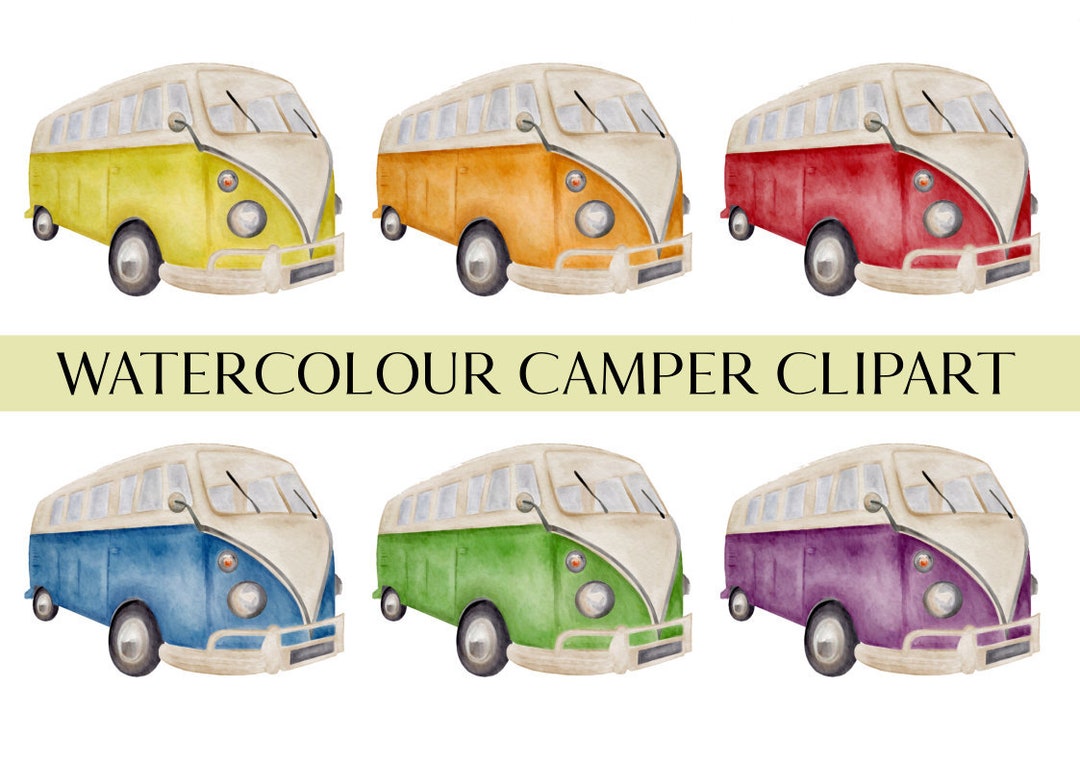 Camper PNG Watercolor Clipart Vintage Retro Van 6 Colours Sublimation ...