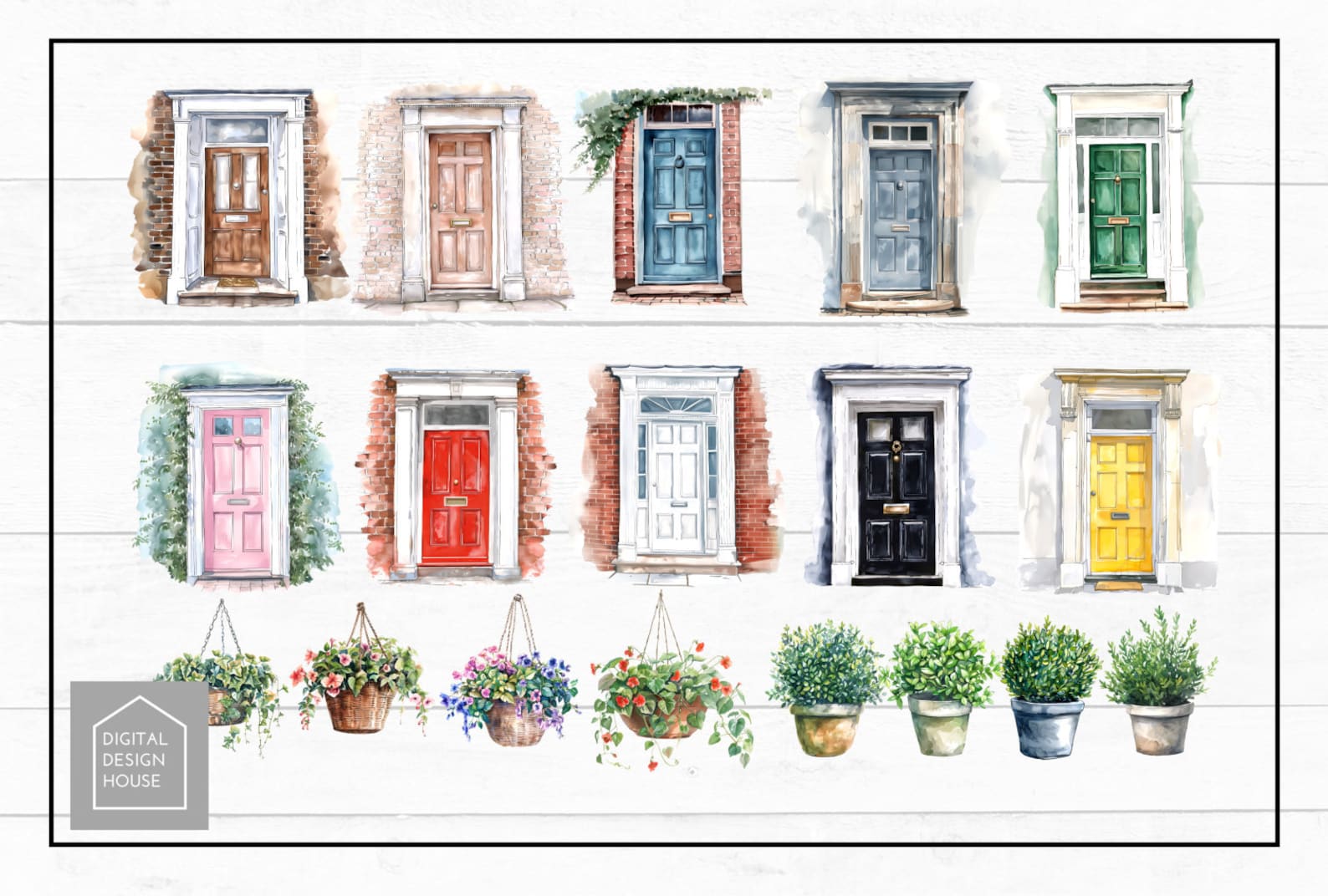 Front Door Watercolour Clipart | New Home | 10 Doors PNGS for ...