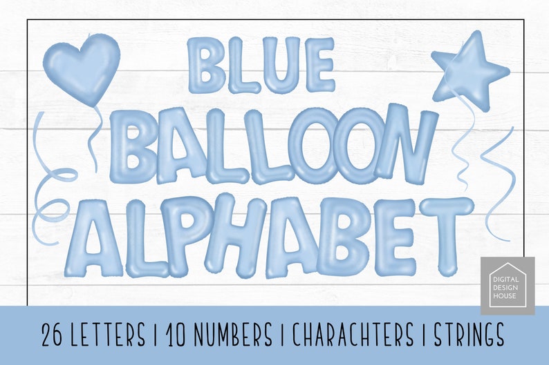 BLUE Balloon Alphabet Party Balloon Clipart Letters & Numbers PNGS ...