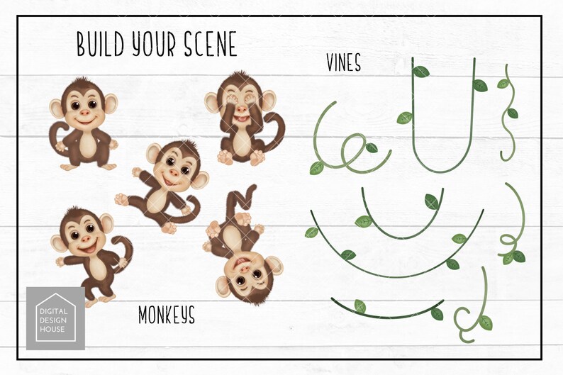 MONKEY MAYHEM Cute Monkey Characters and Vines Monkey Clipart for ...