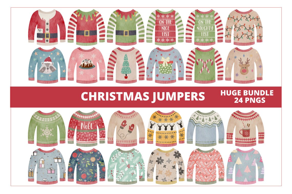 Christmas Jumper Watercolour Clipart Christmas Sweaters 4 - Etsy