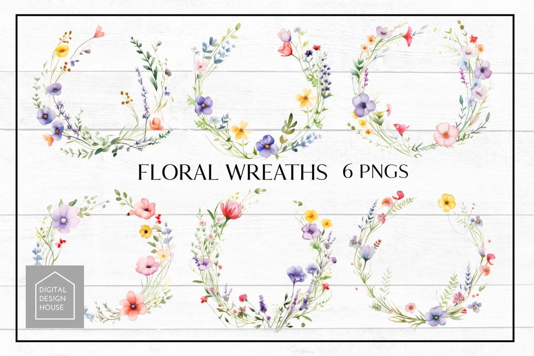Floral Wreath | Watercolour Spring Flower Rounds Clipart | Instant ...