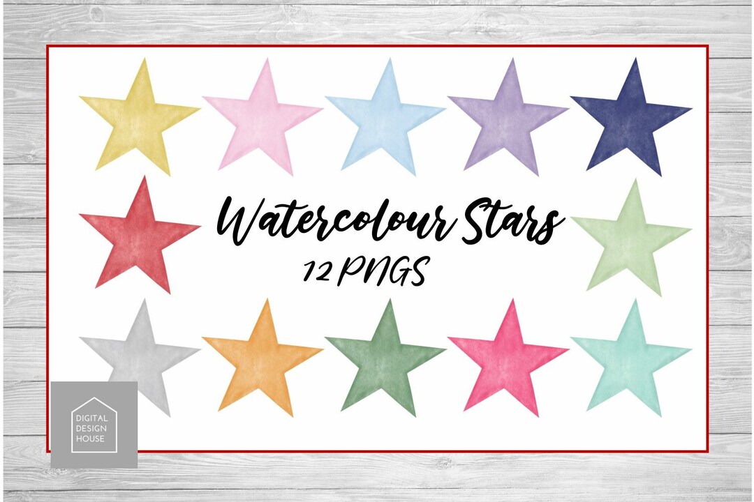 Watercolour Colourful Star Clipart Bundle X 12 PNGS for Sublimation and ...