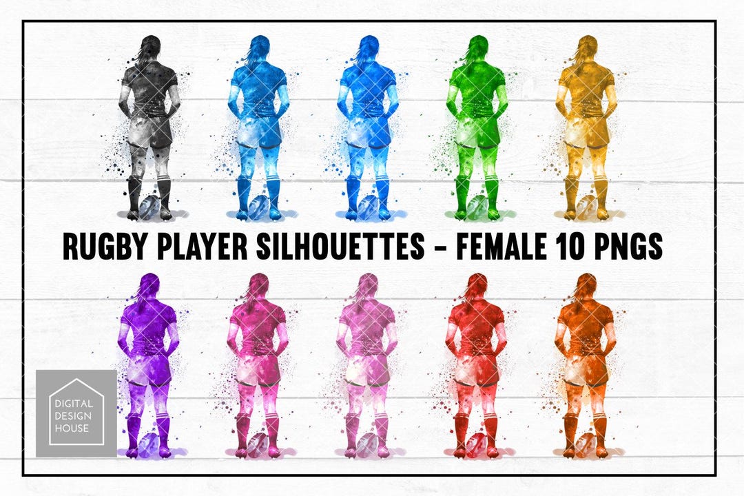 RUGBY WOMEN Players 10 Colourful Silhouette PNGS Instant Download for ...