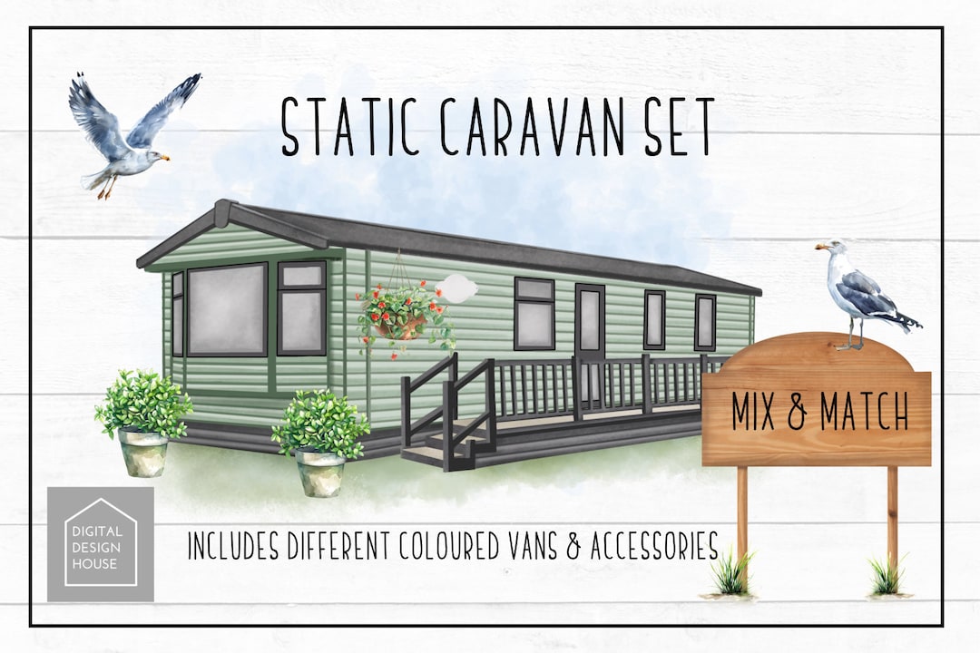Static Caravan | Watercolour Holiday Home Scene Builder PNGS Suitable ...