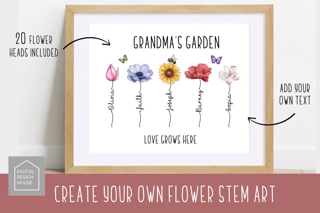Flower Stem Art Creator: Add Your Own Text (digital Download) - Etsy