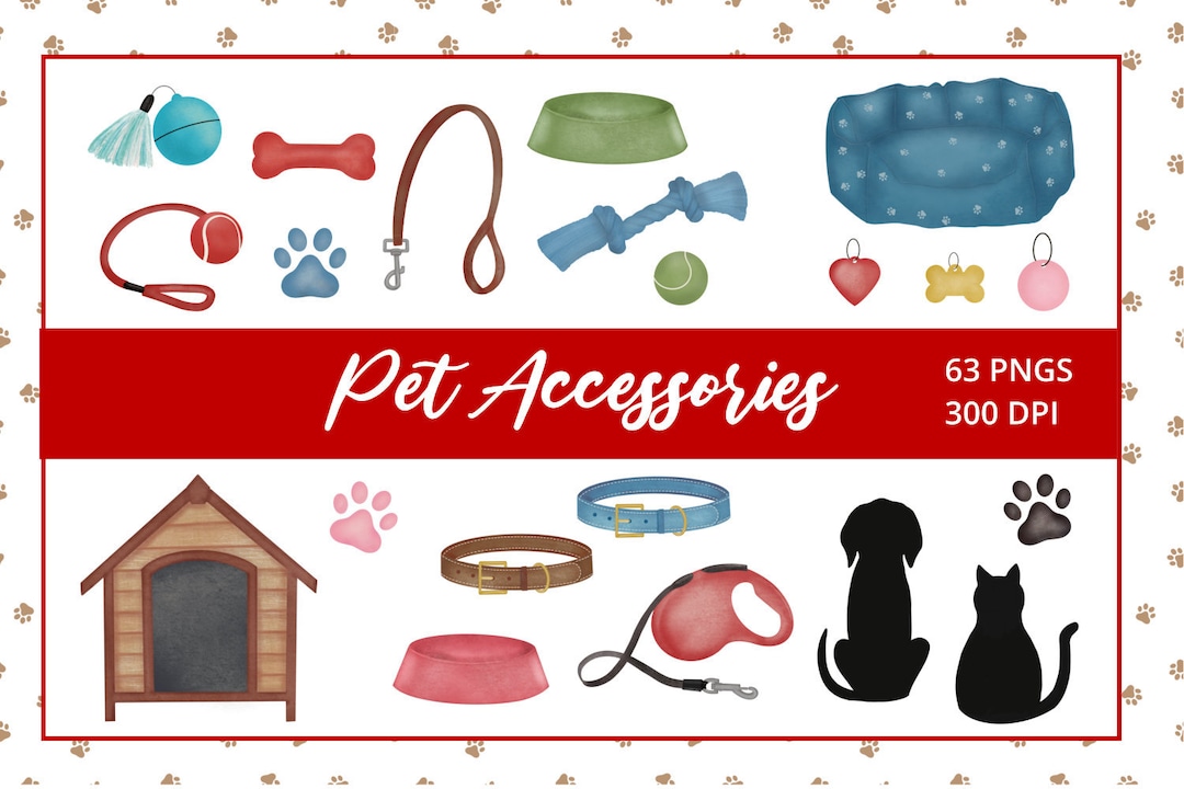 Pet Accessories Cat Dog Clipart Bundle Big Set 63 PNGS - for Crafting ...