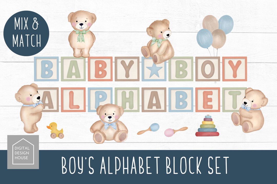 Baby BOY Teddy Bear Block Letters Alphabet Name Builder Set - Etsy