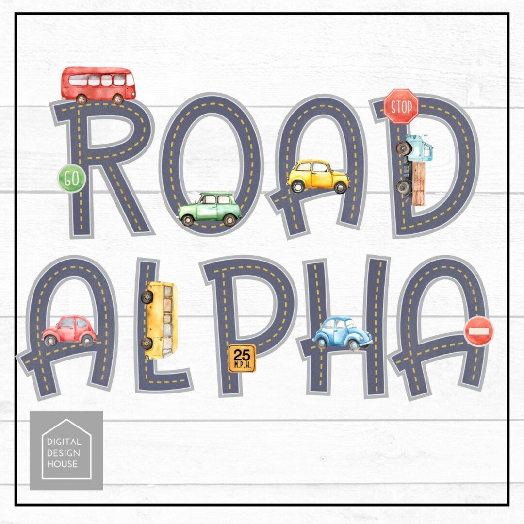 Road Alphabet Clipart: A-Z Letters, Numbers & Cars (digital Download ...