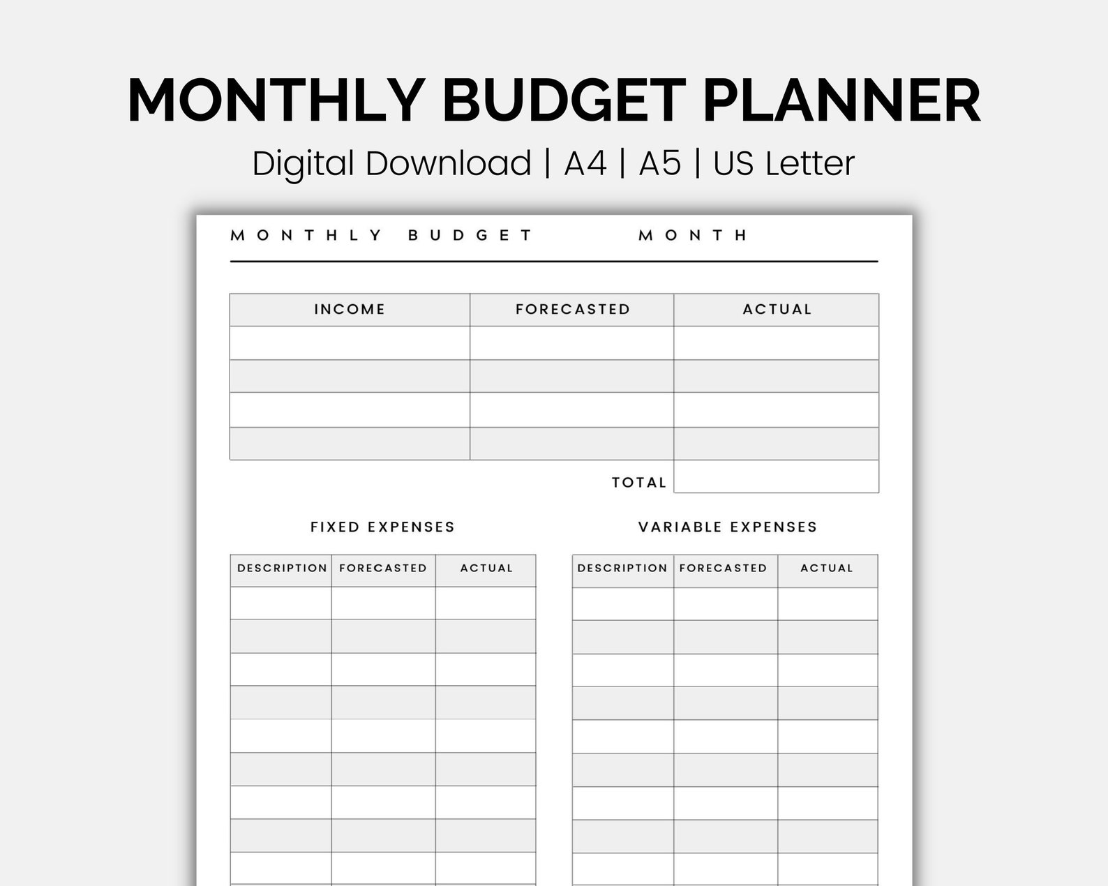 Minimal Monthly Budget Printable Planner | Modern | Financial Planner ...