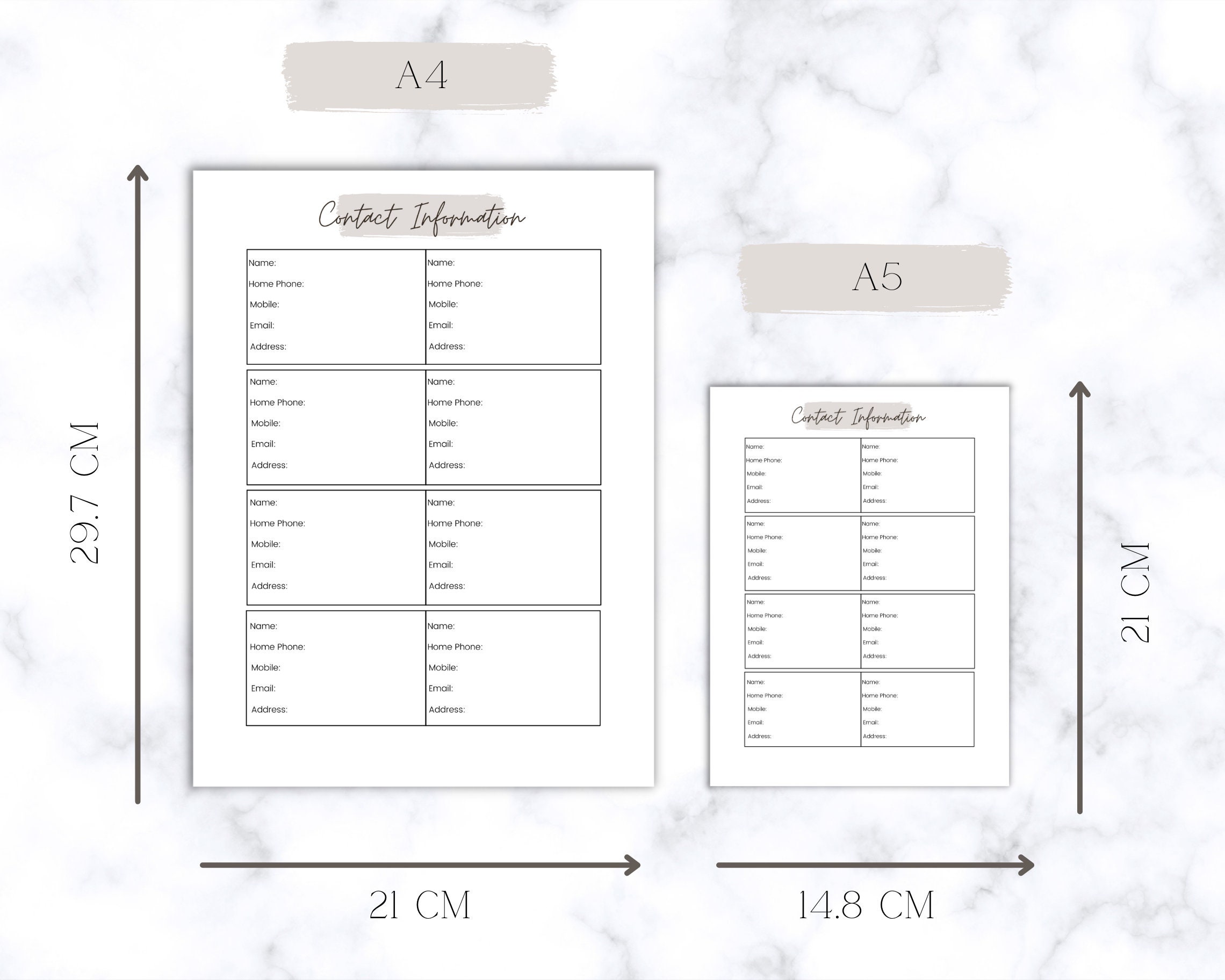 Printable Digital Contact List, Print at Home Planner Pages, Instant ...