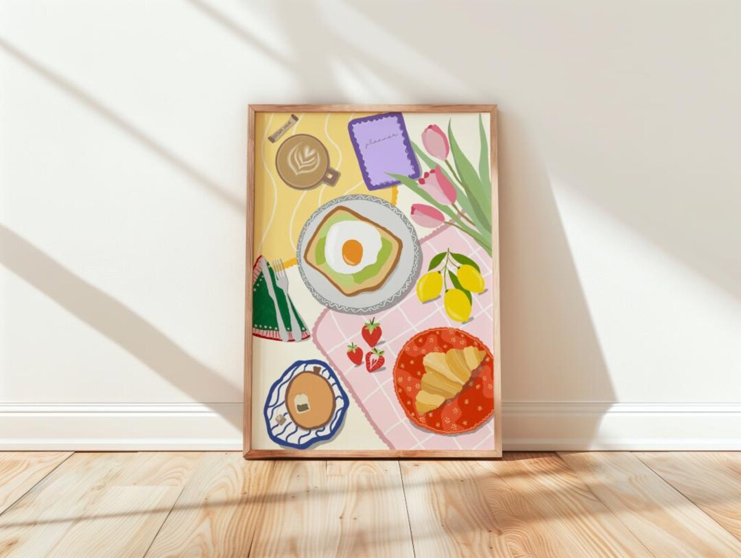 Colorful Breakfast Flat Lay Kitchen Wall Art – Food Photography Print ...