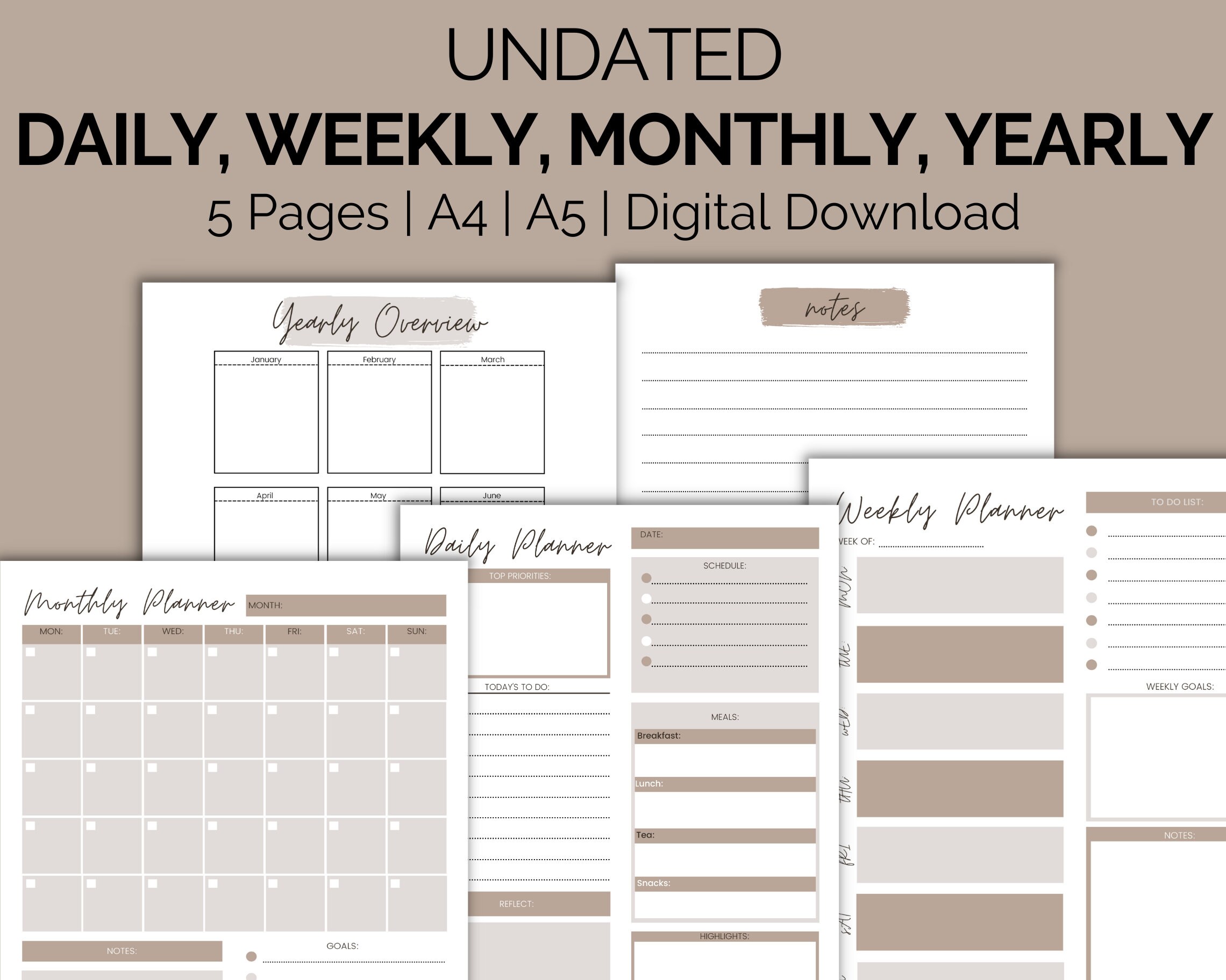 Daily Weekly Monthly Yearly Planner |daily Planner | Monthly Planner ...