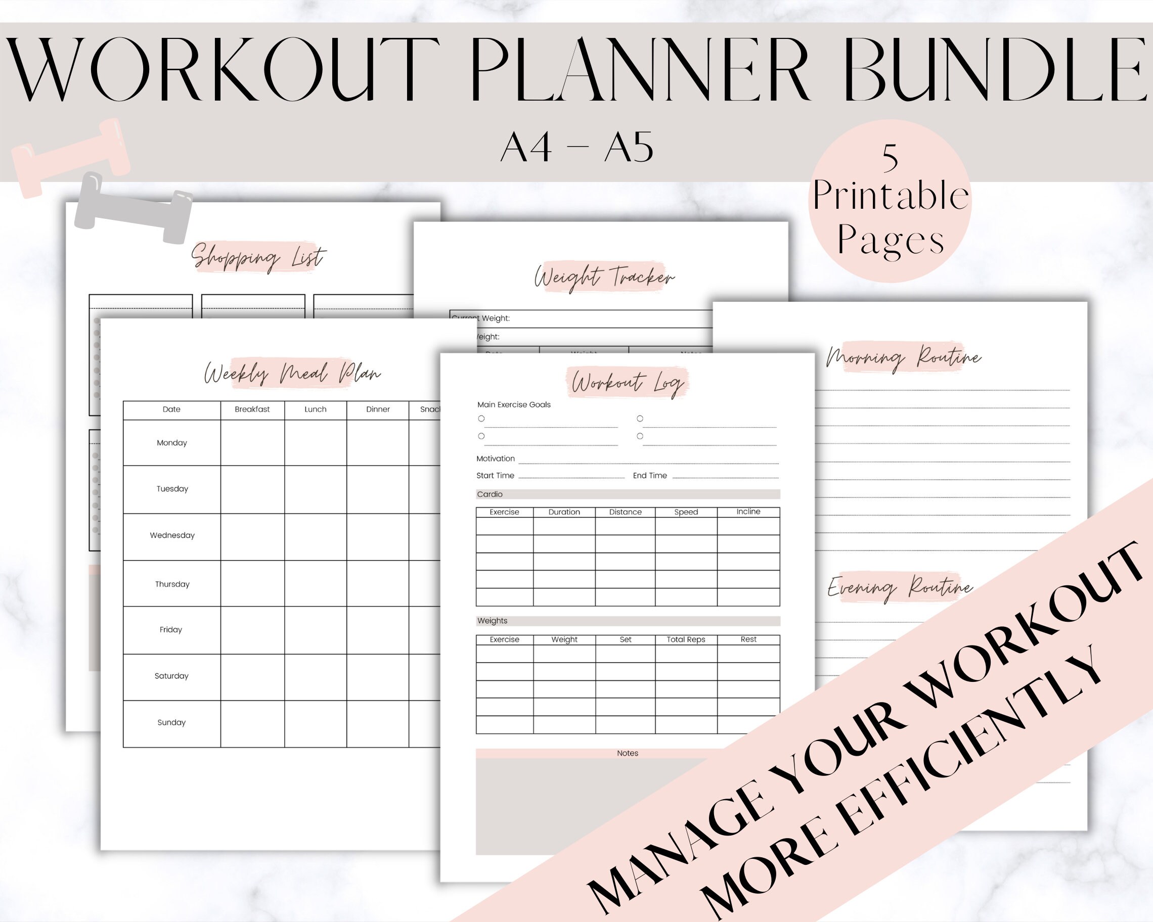 Workout Printable Planner Inserts, Work Out Planner, Fitness Planner ...