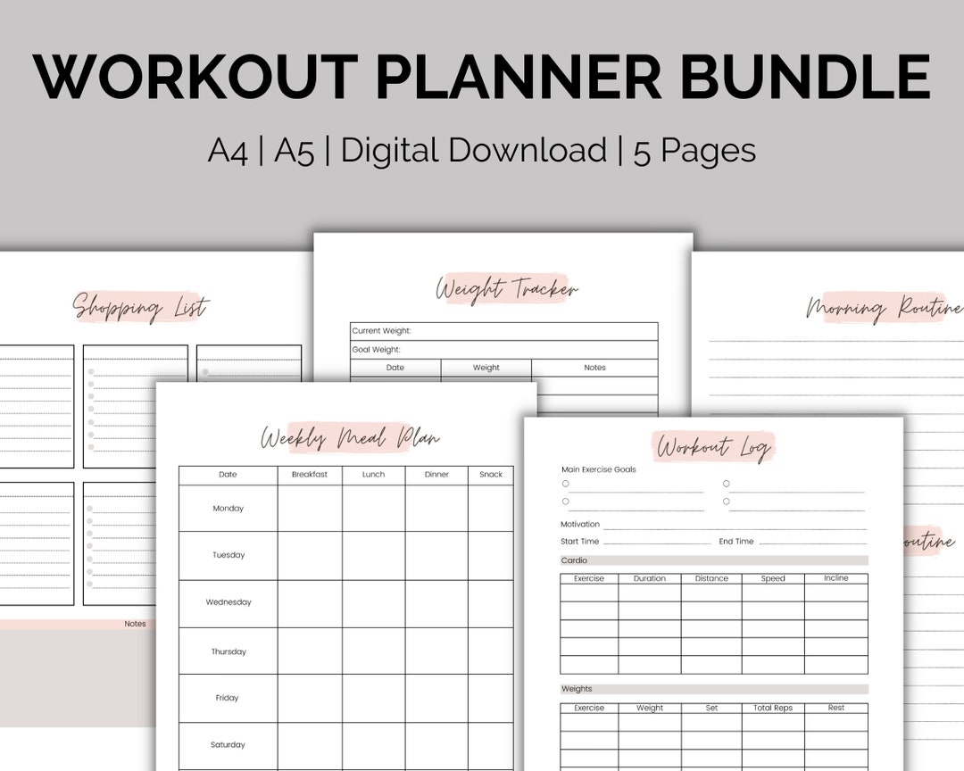 Workout Printable Planner Inserts, Work Out Planner, Fitness Planner ...