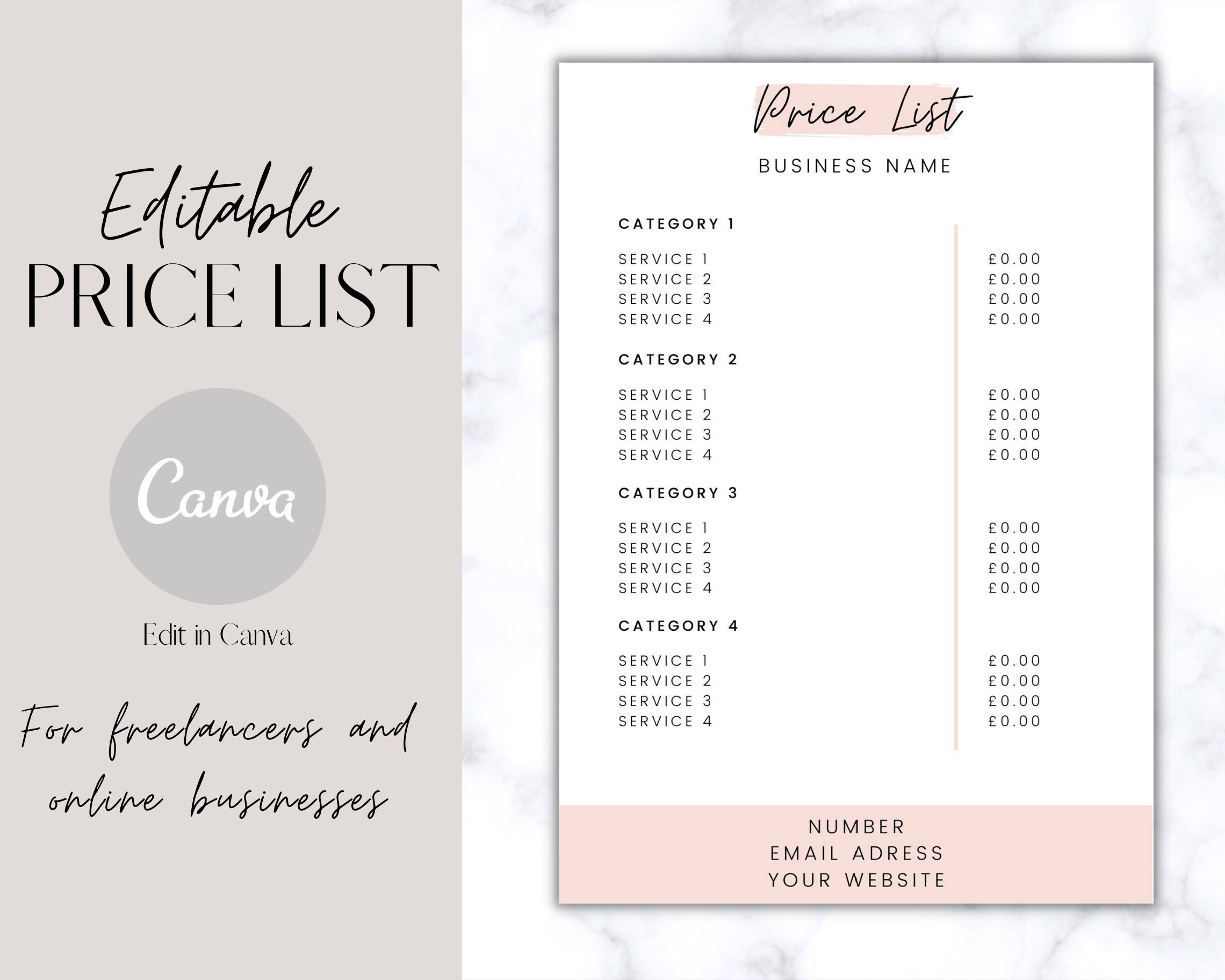 Editable Price List, Edit in Canva, Salon Price List, Printable Price ...