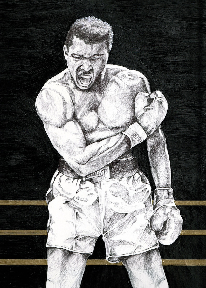 The greatest Mohamed Ali Dessin original Noir blanc et or - Etsy France