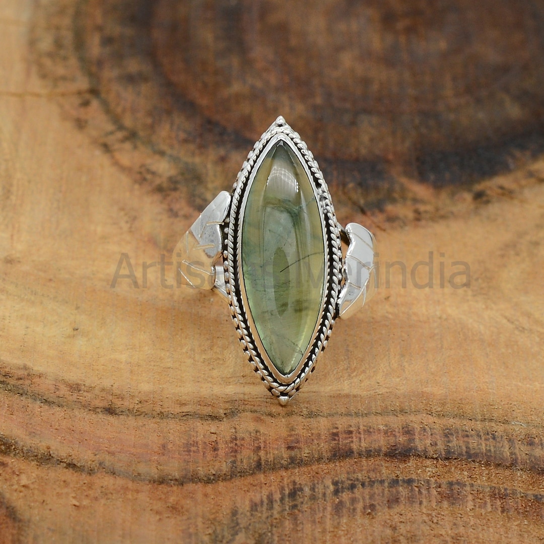 Natural Prehnite Silver Ring, 925 Silver Ring, Statement Jewelry, Green ...