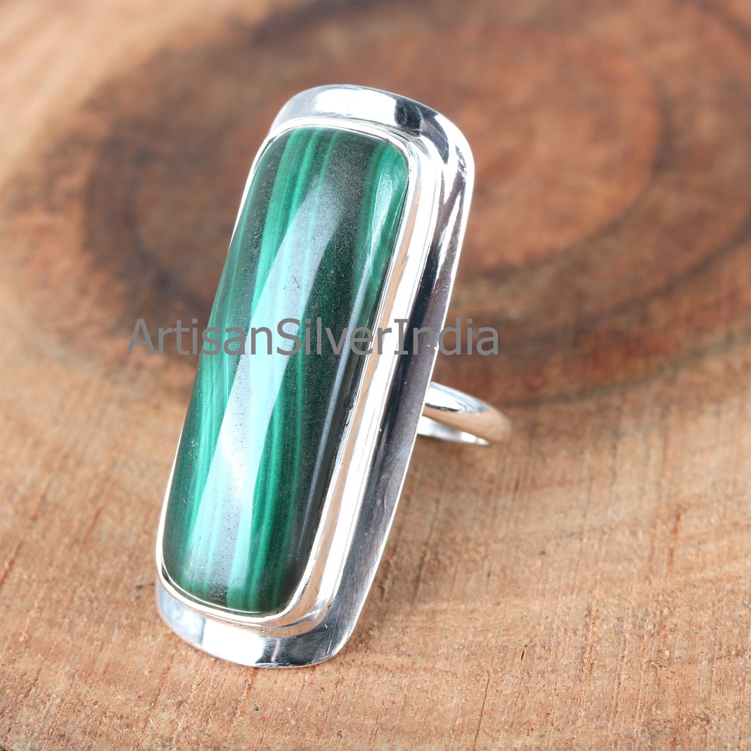 Malachite Ring, Gemstone Ring, Daily Wear Ring, 925 Silver Ring, Green ...