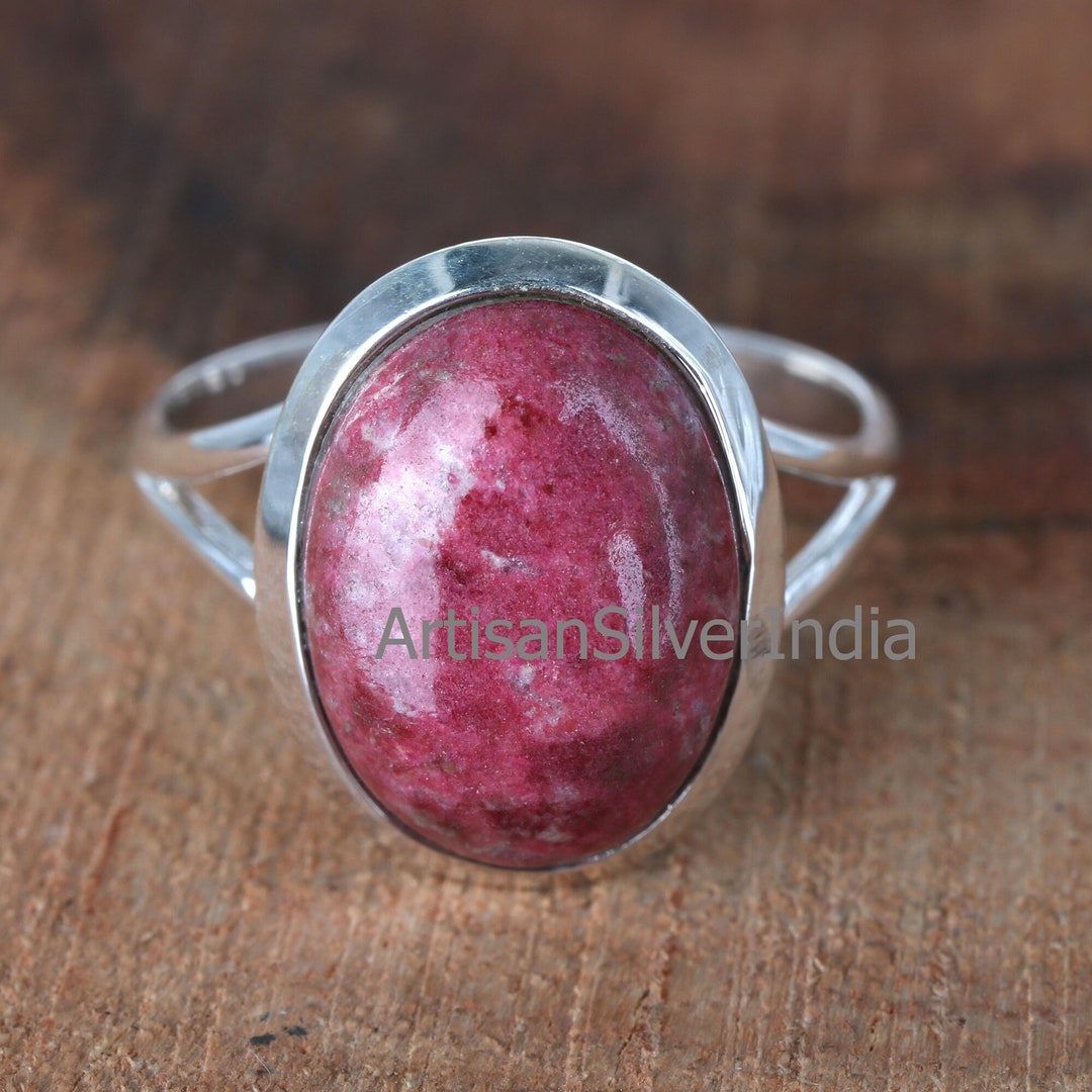 Pink Thulite Ring: Handmade 925 Sterling Silver Gemstone Statement ...