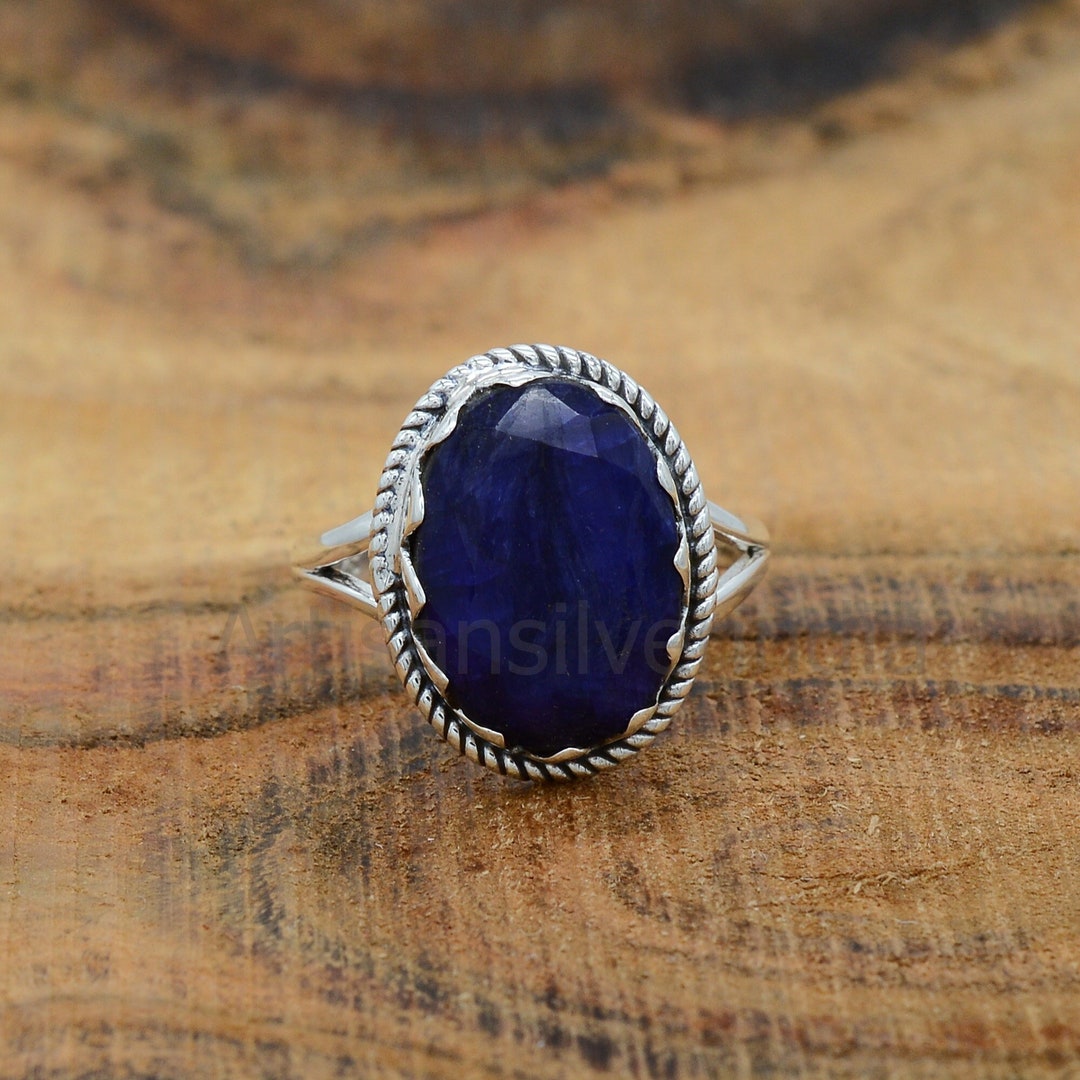 Indian Blue Sapphire Ring, Women Ring, Handmade Ring, 925 Silver Ring ...