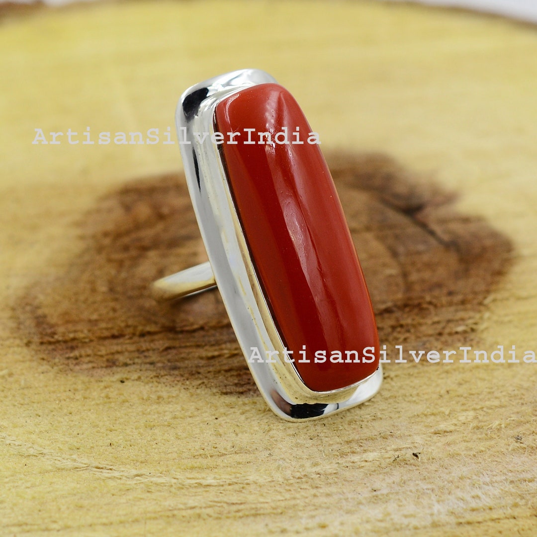 Red Coral Ring, Gemstone Ring, Women Ring, 925 Silver Ring, Coral ...