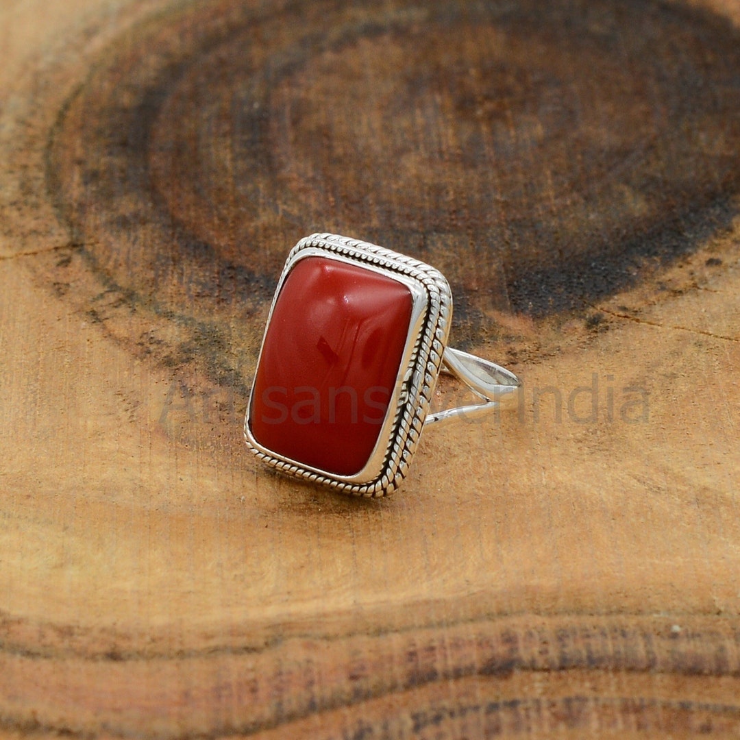 Red Coral Ring, 925 Silver Ring, Anxiety Ring, Handmade Ring, Red Coral ...