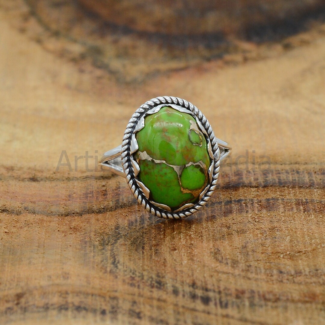 Green Copper Turquoise Ring Silver Ring Oxidized Ring Stone - Etsy