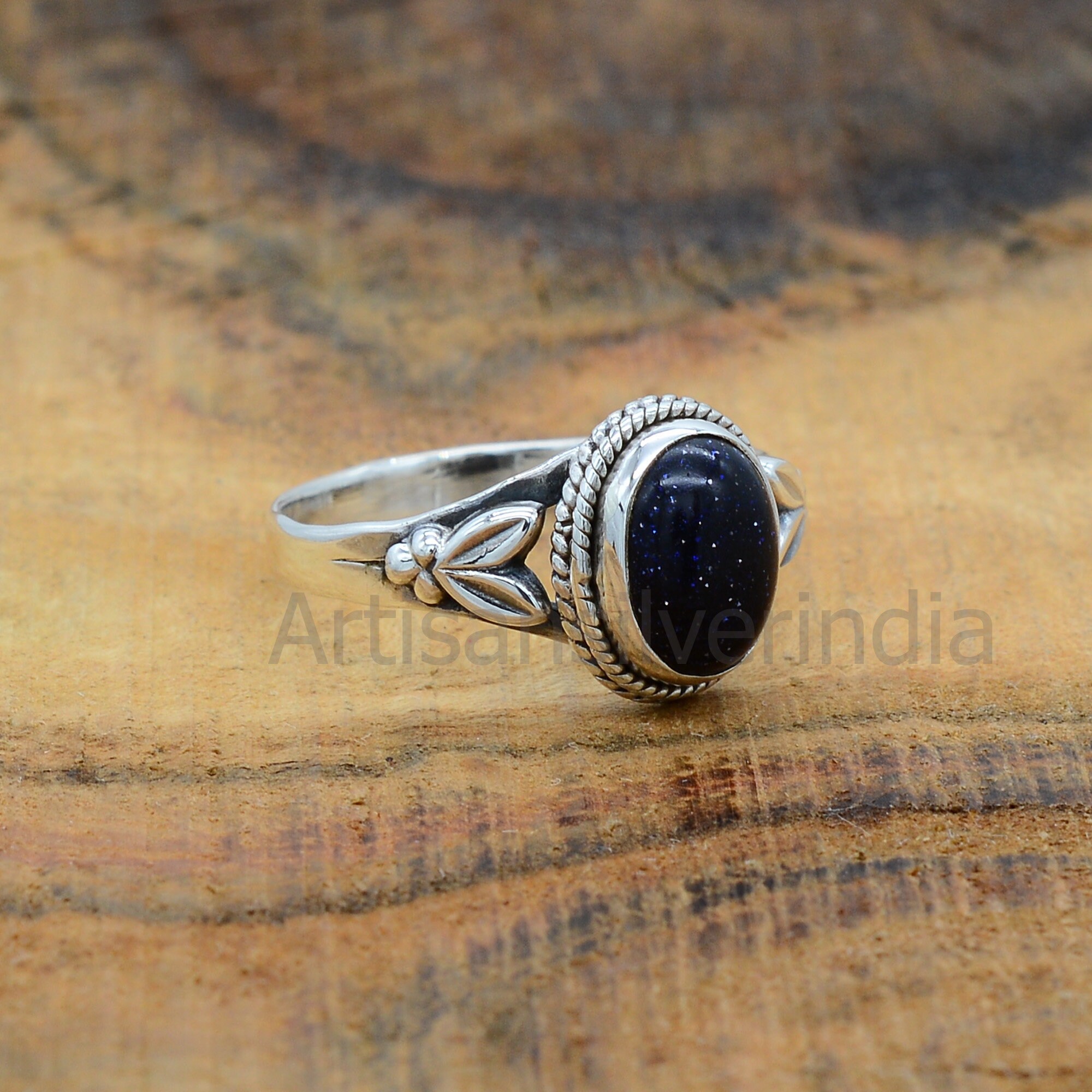 Blue Goldstone Ring 925 Silver Ring Light Weight Ring Blue - Etsy