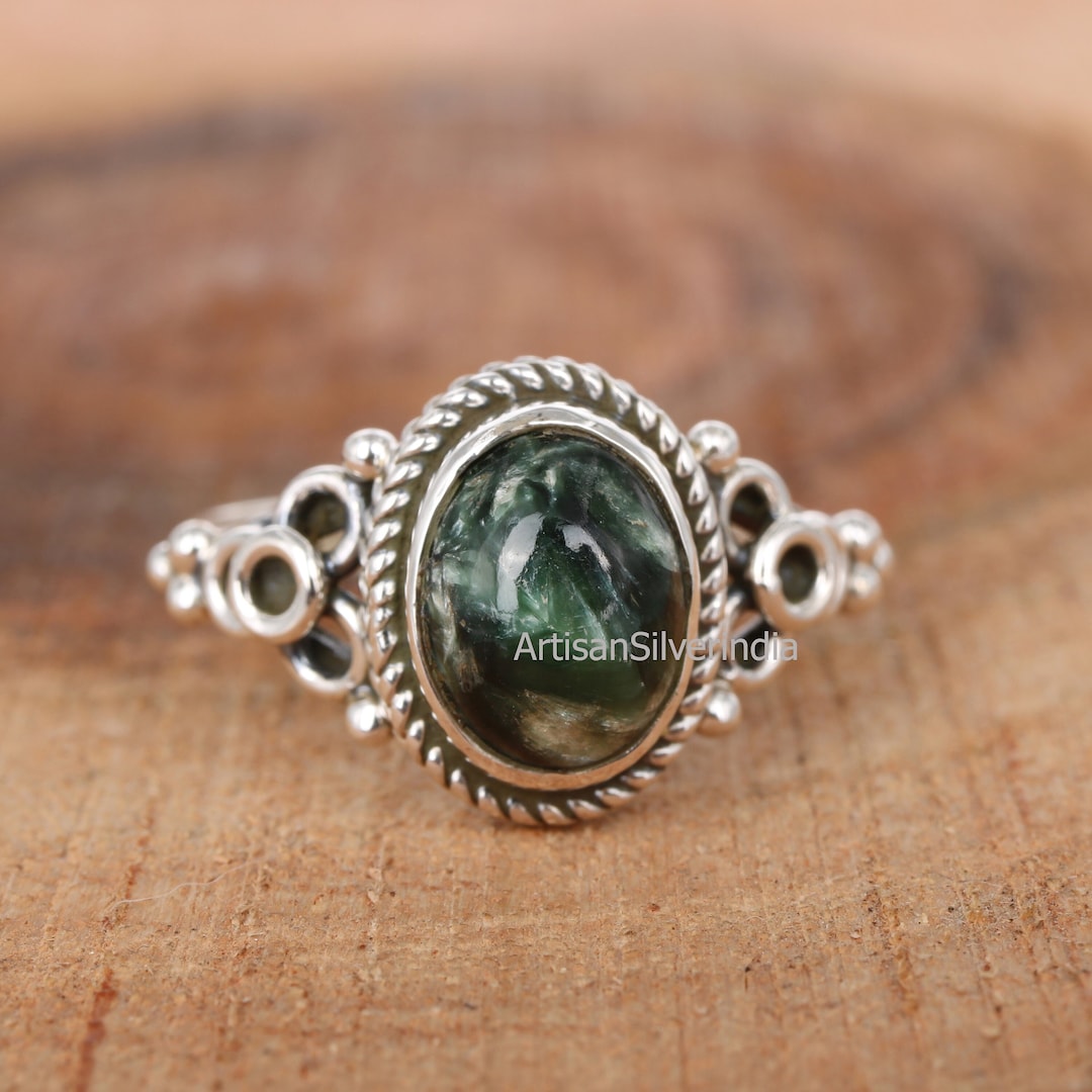 Seraphinite Ring Green Seraphinite Ring Gemstone Ring - Etsy