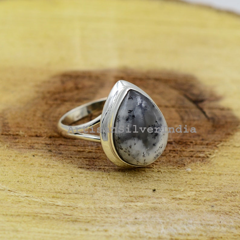 Pear Dendrite Agate Ring: Handmade 925 Sterling Silver Boho Statement - Etsy