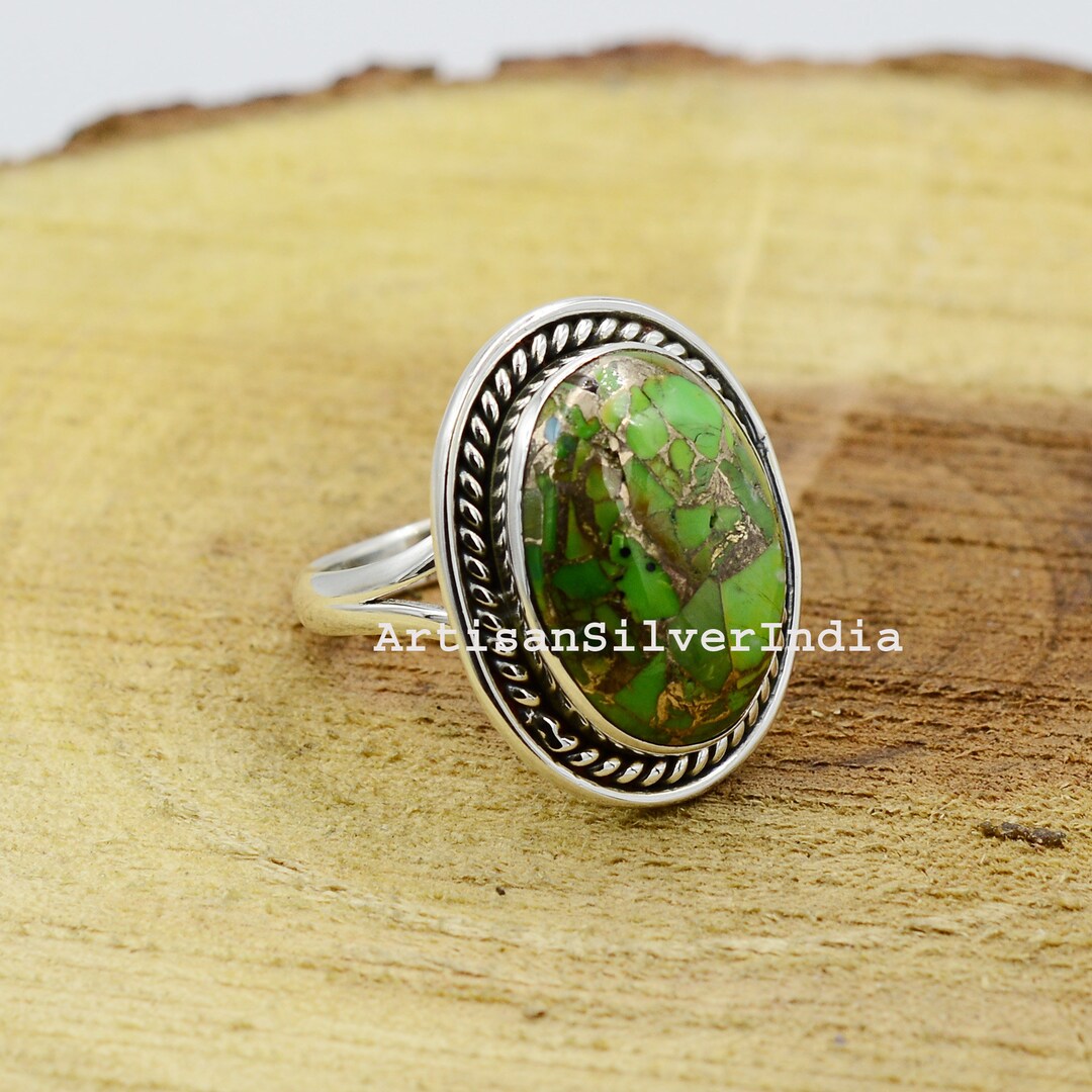 Green Copper Turquoise Ring, 925 Silver Ring, Gemstone Ring, Copper ...
