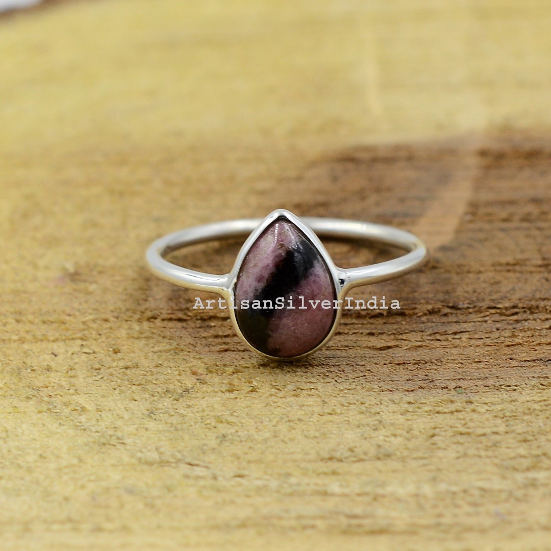 Natural Pink Rhodonite Ring, 925 Silver Ring, Gift for Her, Dainty Ring ...