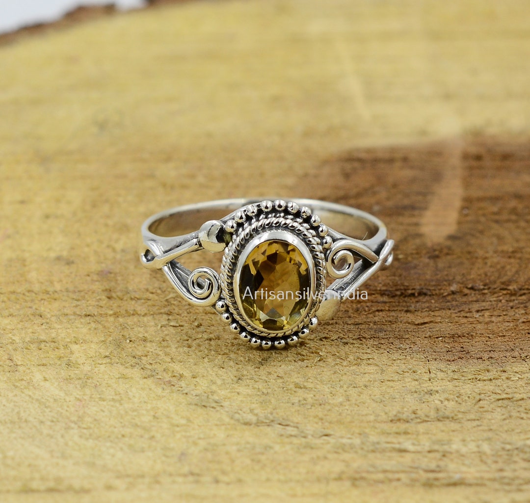Natural Citrine Sterling Silver Ring: Oval Gemstone Solitaire - Etsy