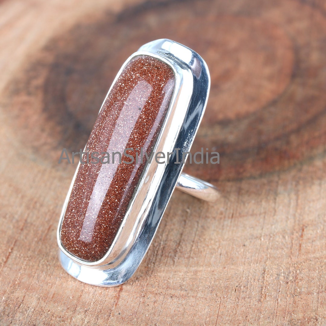 Brown Goldstone Ring, 925 Silver Ring, Bohemian Ring, Brown Sandstone ...