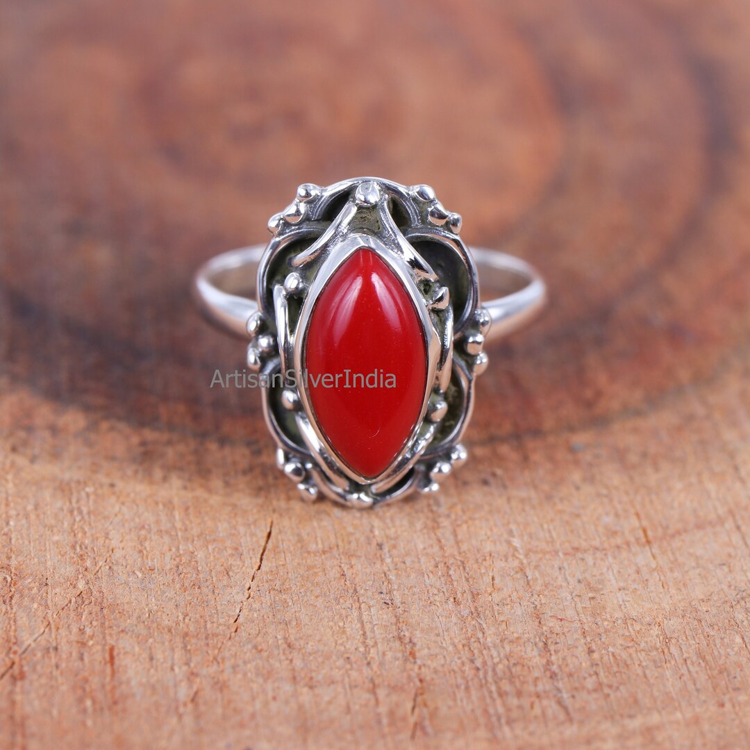 Red Coral Ring, 925 Silver Ring, Gemstone Ring, Engagement Rings ...