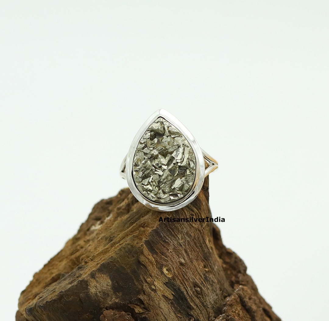 Raw Pyrite Stone Ring: Pear Sterling Silver Engagement Ring - Etsy