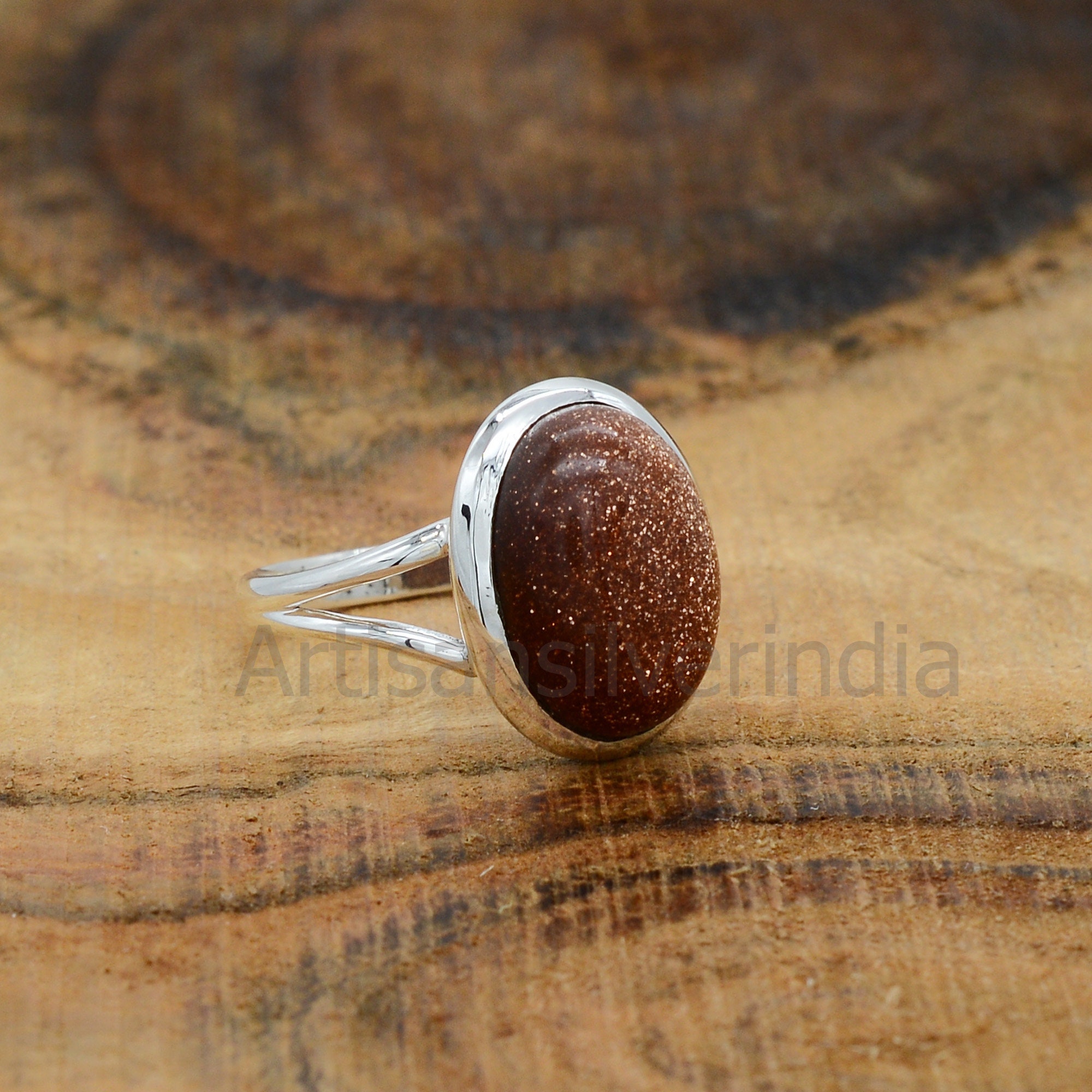 Brown Goldstone Ring: Oval Gemstone, 925 Sterling Silver - Etsy