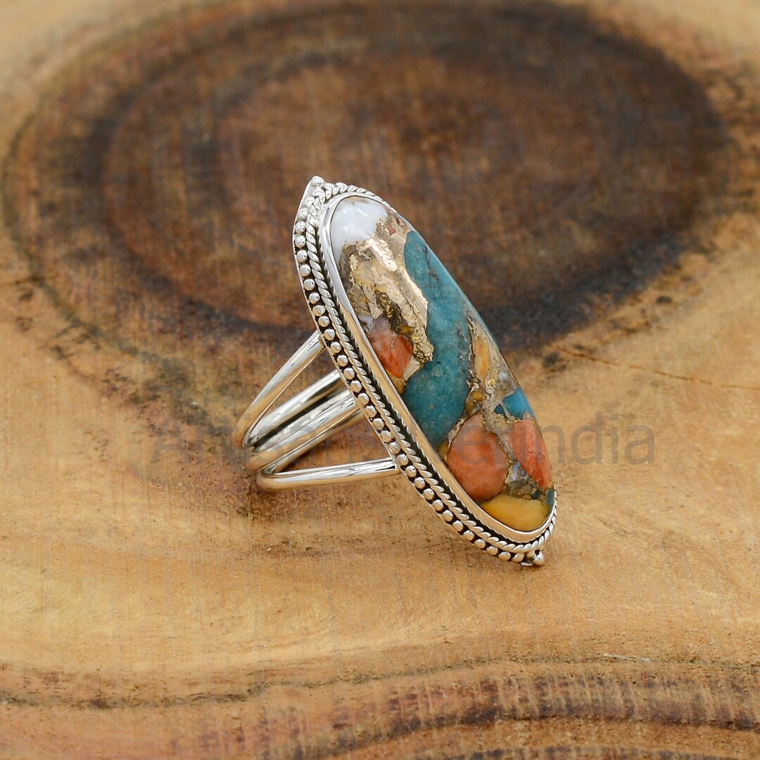 Oyster Copper Turquoise Ring: Oval Gemstone, 925 Sterling Silver - Etsy