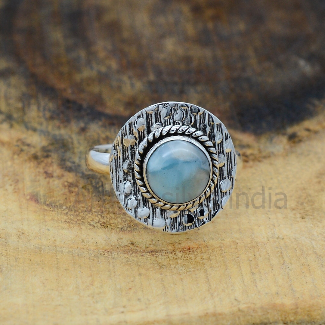 Silver Larimar Ring 925 Silver Ring Blue Larimar Ring - Etsy