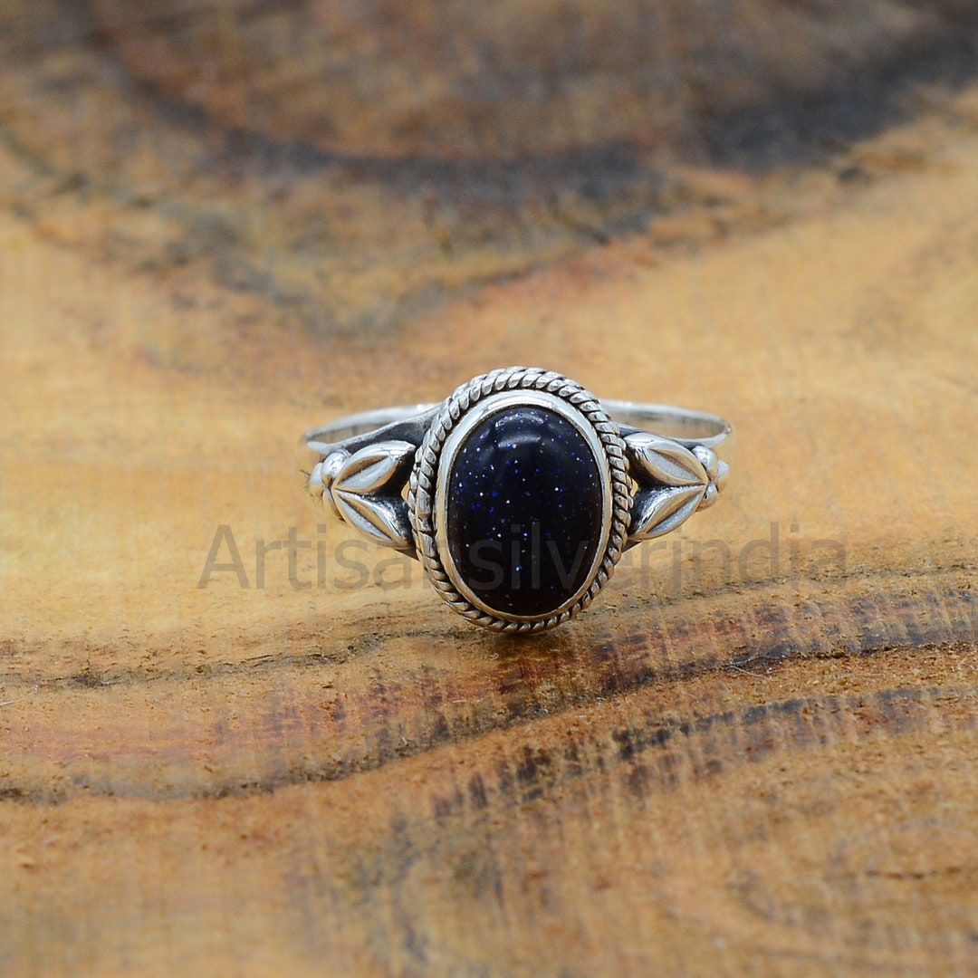 Blue Goldstone Ring 925 Silver Ring Light Weight Ring Blue - Etsy