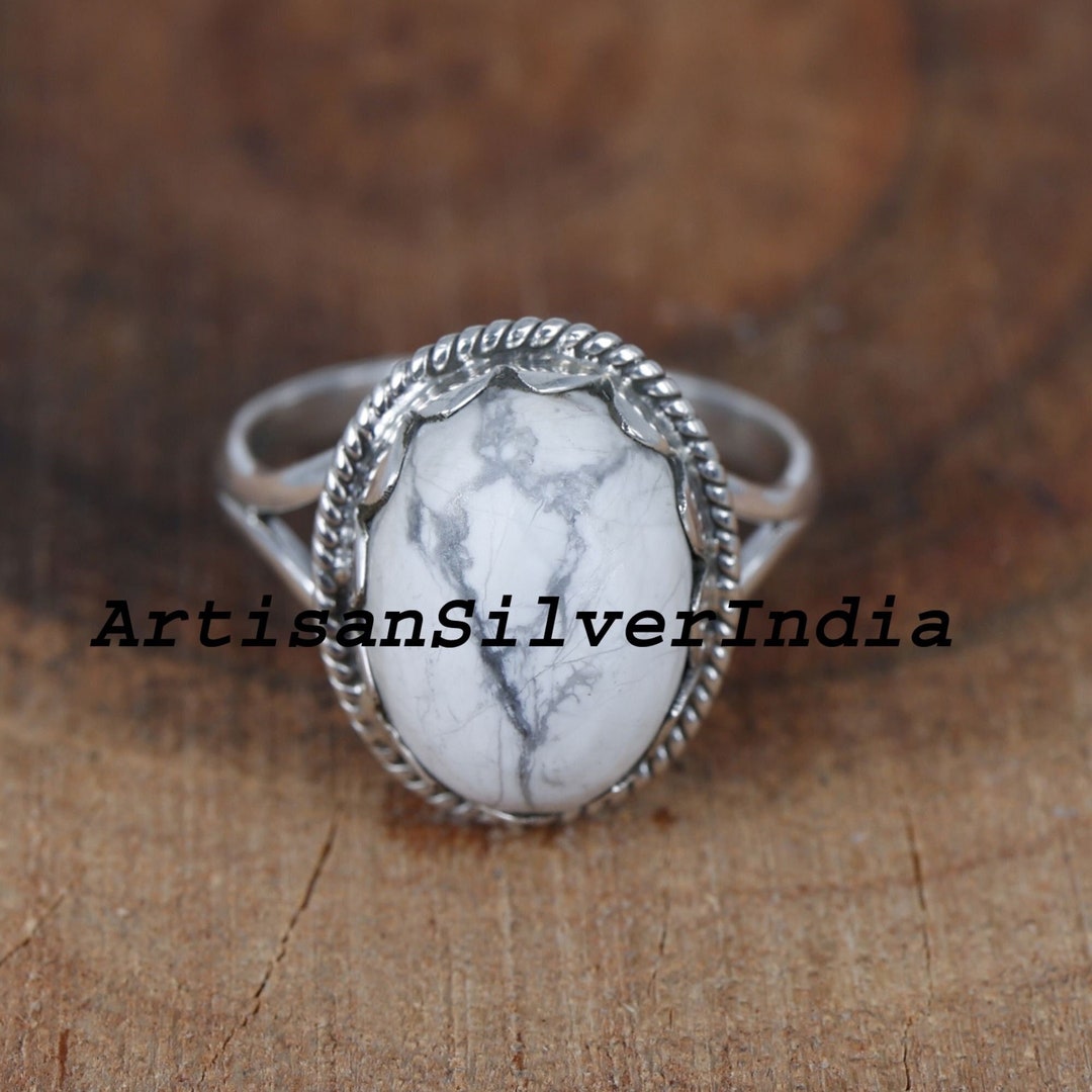 Natural White Howlite Ring, 925 Silver Ring, Boho Ring, White Gemstone ...