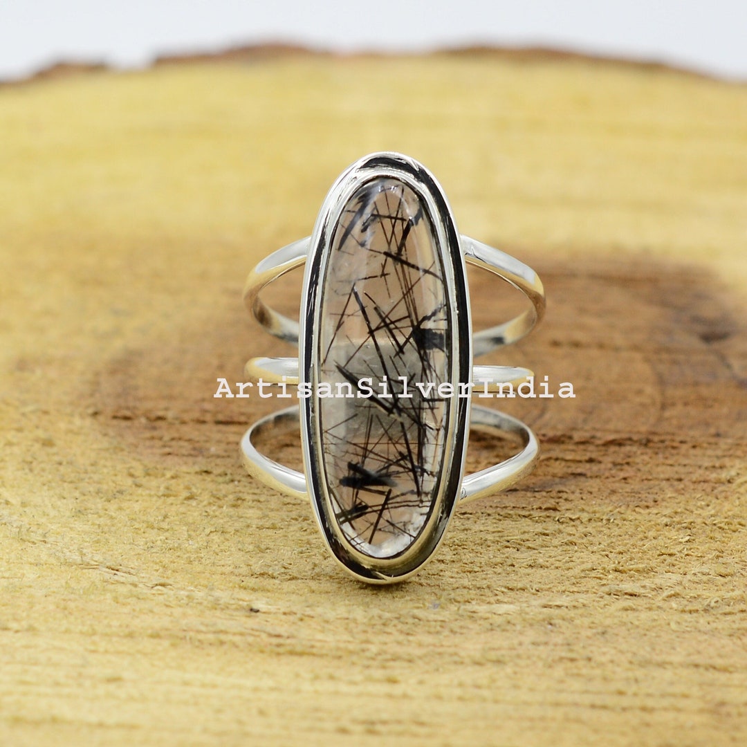 Black Rutile Quartz Ring: Handmade 925 Sterling Silver Boho Ring - Etsy
