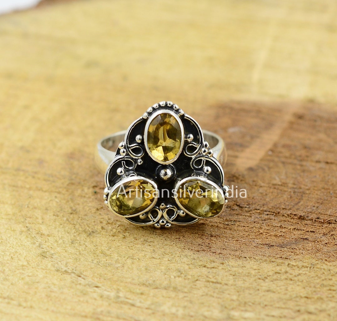 Natural Citrine Silver Ring, 925 Silver Ring, Yellow Gemstone Ring ...