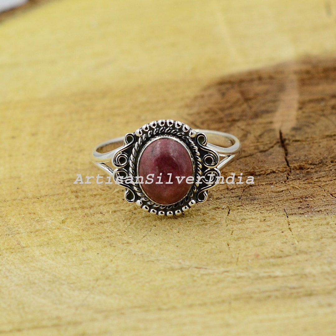 Thulite Ring, Sterling Silver Ring, Gemstone Ring, Boho Jewelry, Dainty ...