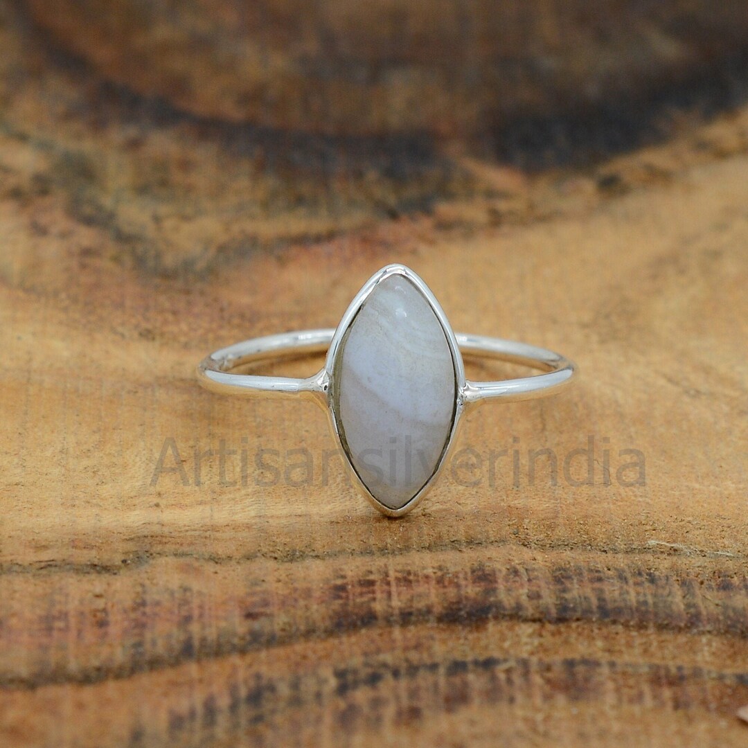 Blue Lace Agate Ring, 925 Silver Ring, Gemstone Ring, Blue Agate Ring ...