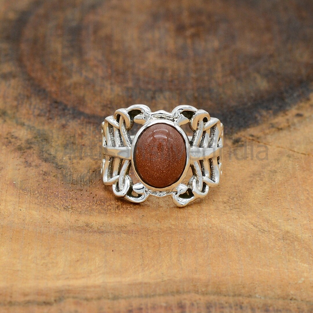 Brown Goldstone Ring, Sandstone Ring, Statement Ring, Wedding Ring, 925 ...