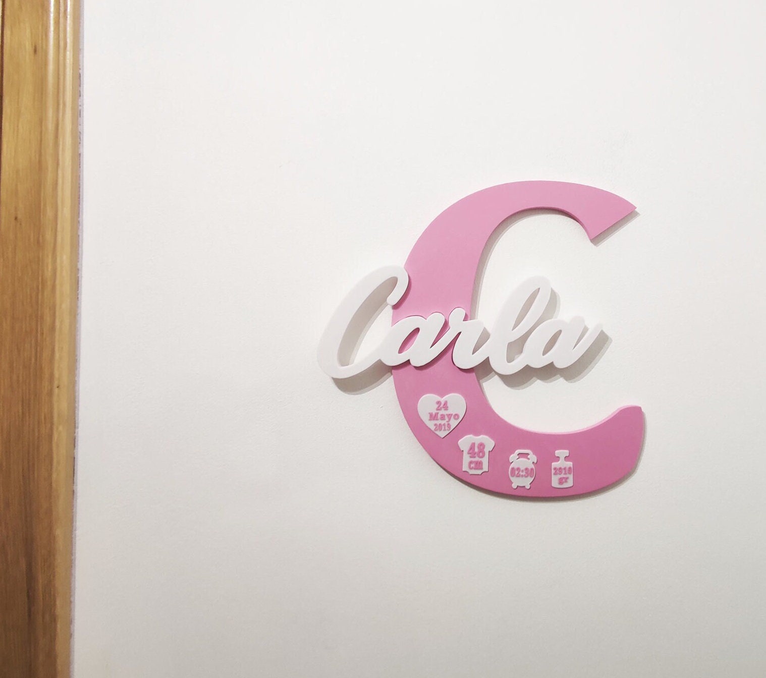 XL Personalized Baby Birth Birth Plate, Initial With, Number, Date of ...