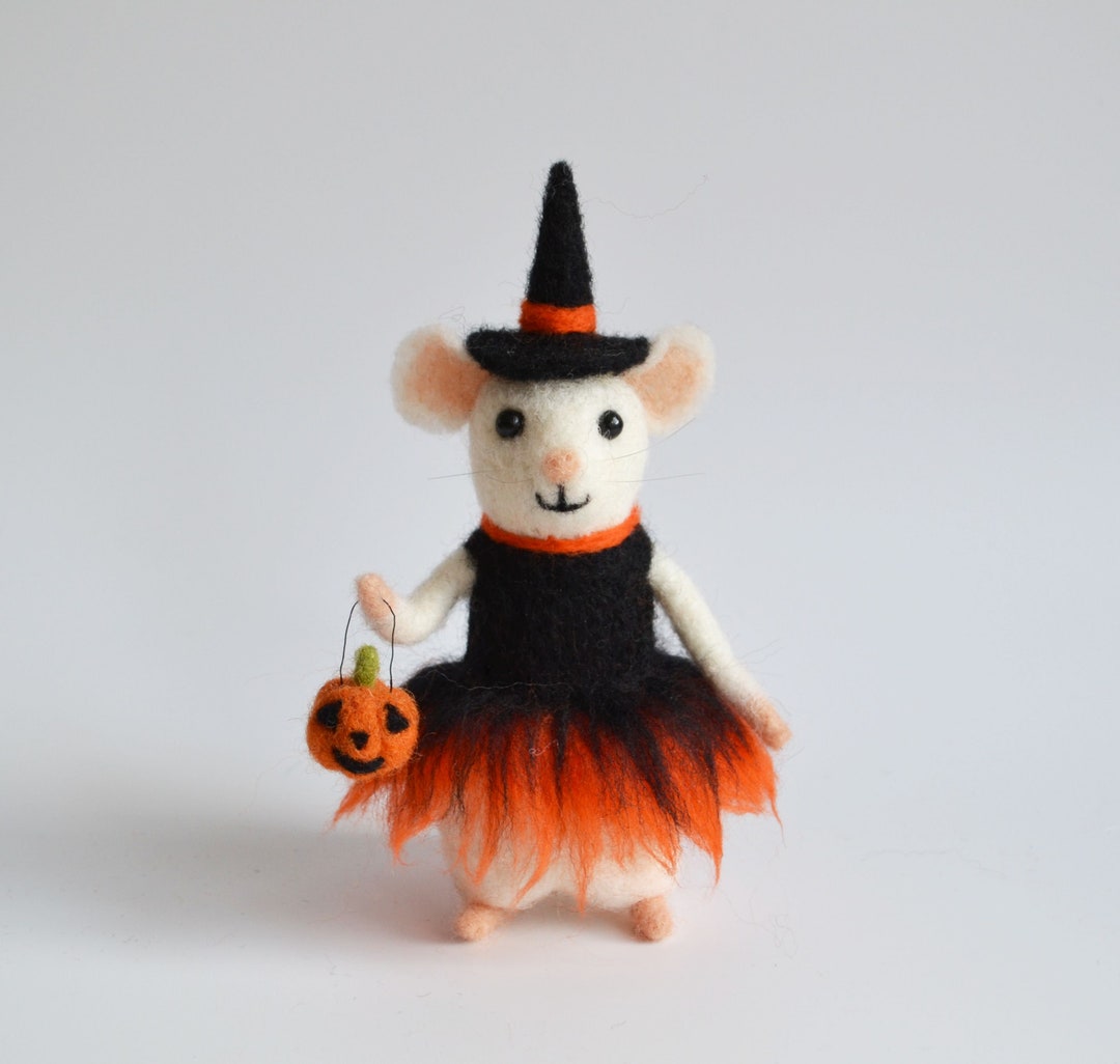 Needle Felted Halloween Mouse With Jack-o'-lantern Cute Decoration ...