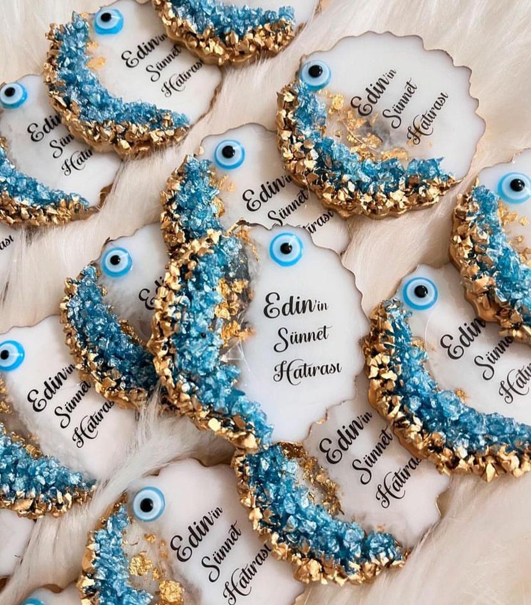 Custom Blue Evil Eye Epoxy Baby Shower Magnet Gift, Aqiqah Giveaway ...